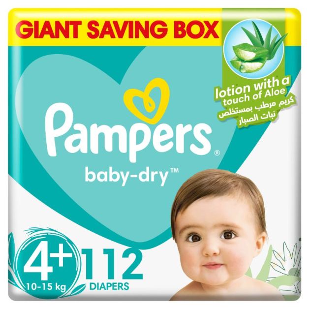 PAMPERS SIZE (4+)LARGE10-15KG GAINT BOX 112 DIAPERS
