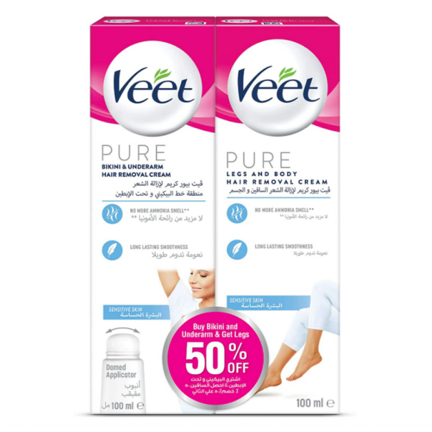 Veet Pure Cream Bikini & Underarms Dome Applicator 100 ML + Legs 50% Off